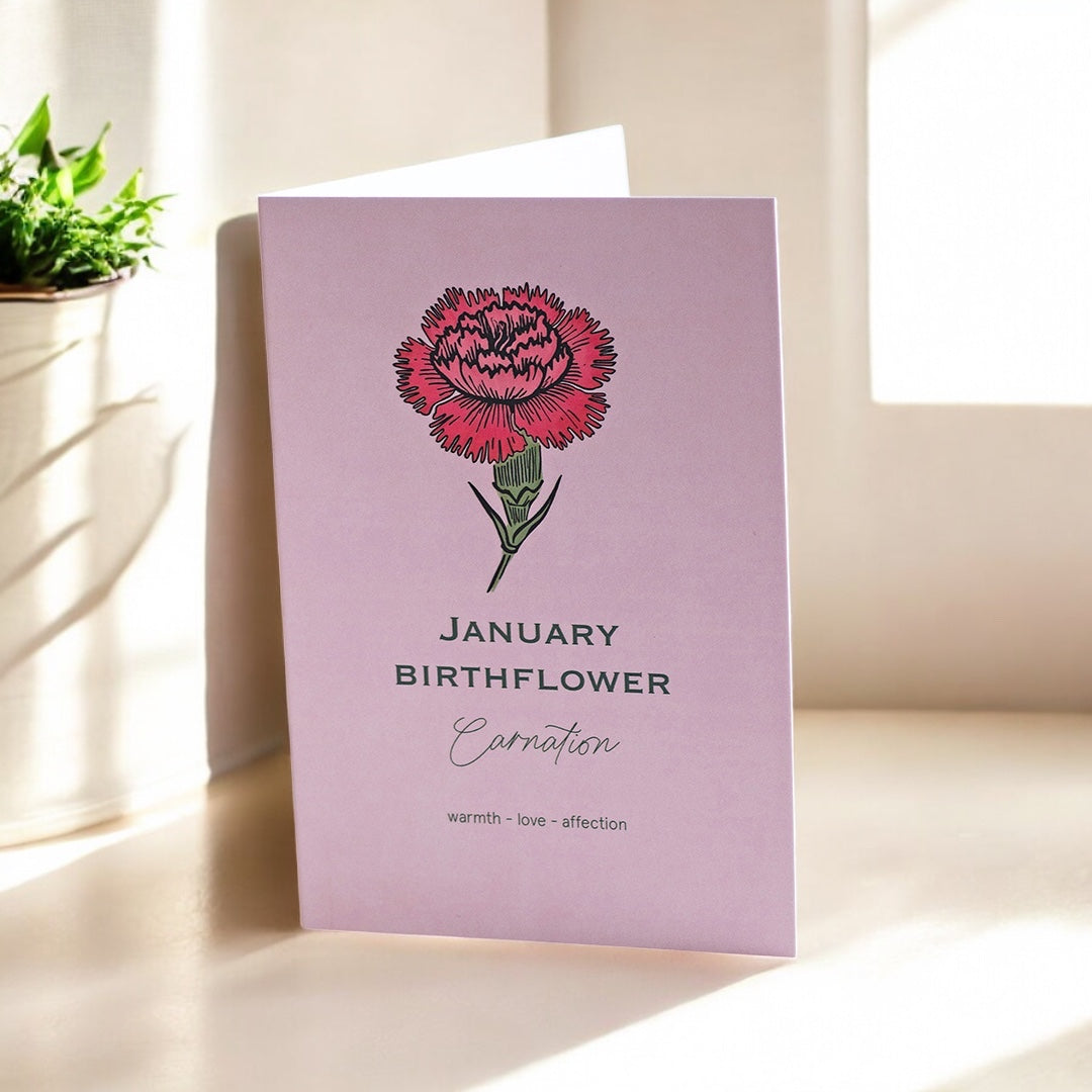 January Birth Flower Carnation Greeting Card – JOY by Corrine Smith