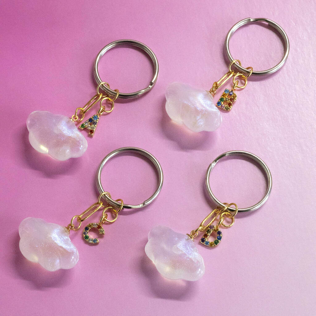 Cloud Keyring with Rainbow Initial – JOY by Corrine Smith